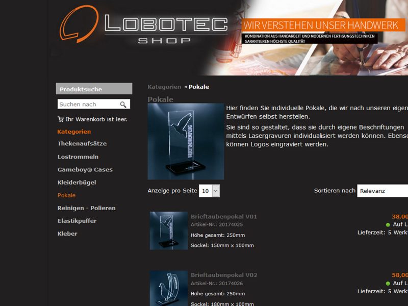 Wir haben unseren Web-Shop ein wenig erweitert. | Lobotec | Gesellschaft für Acrylglasprodukte